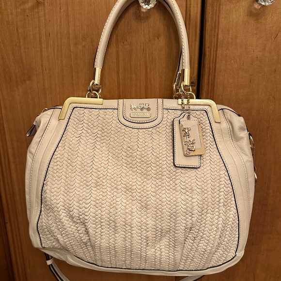 Coach | Bags | Coach Madison Pinnacle Woven Leather Lily Parchment ...